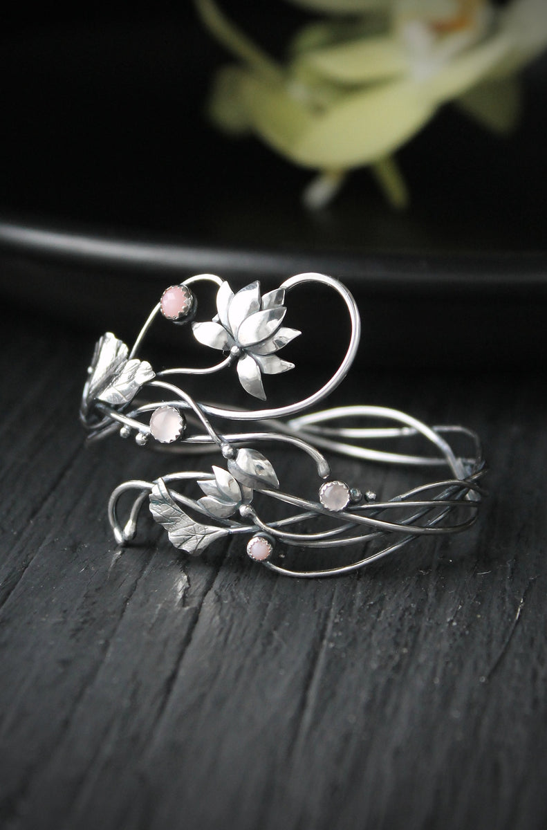 Lotus flower Botanical cuff Adjustable plant bangle – Ursula Jewelry